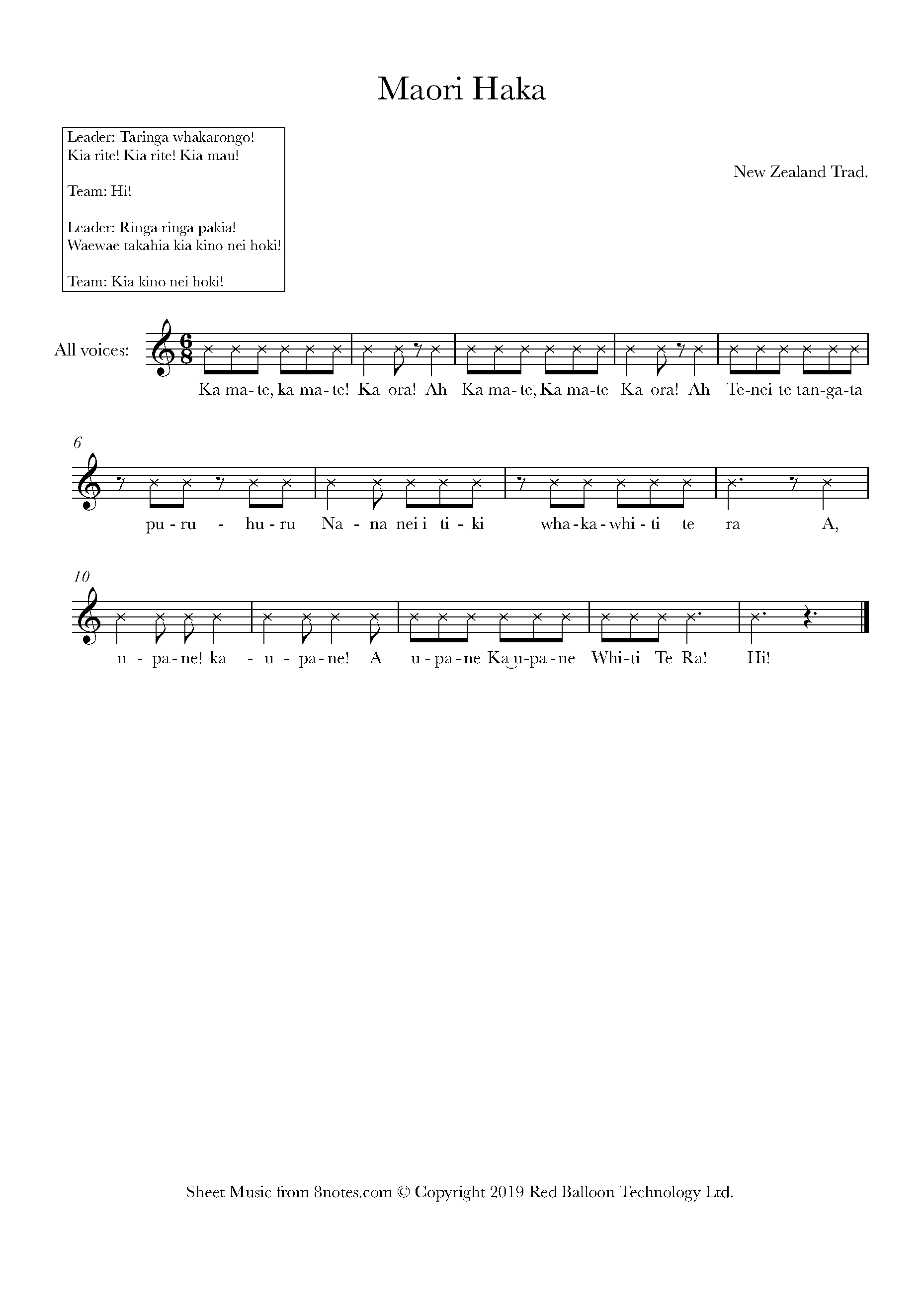 Maori Haka (New Zealand) Sheet music for Voice - 8notes.com