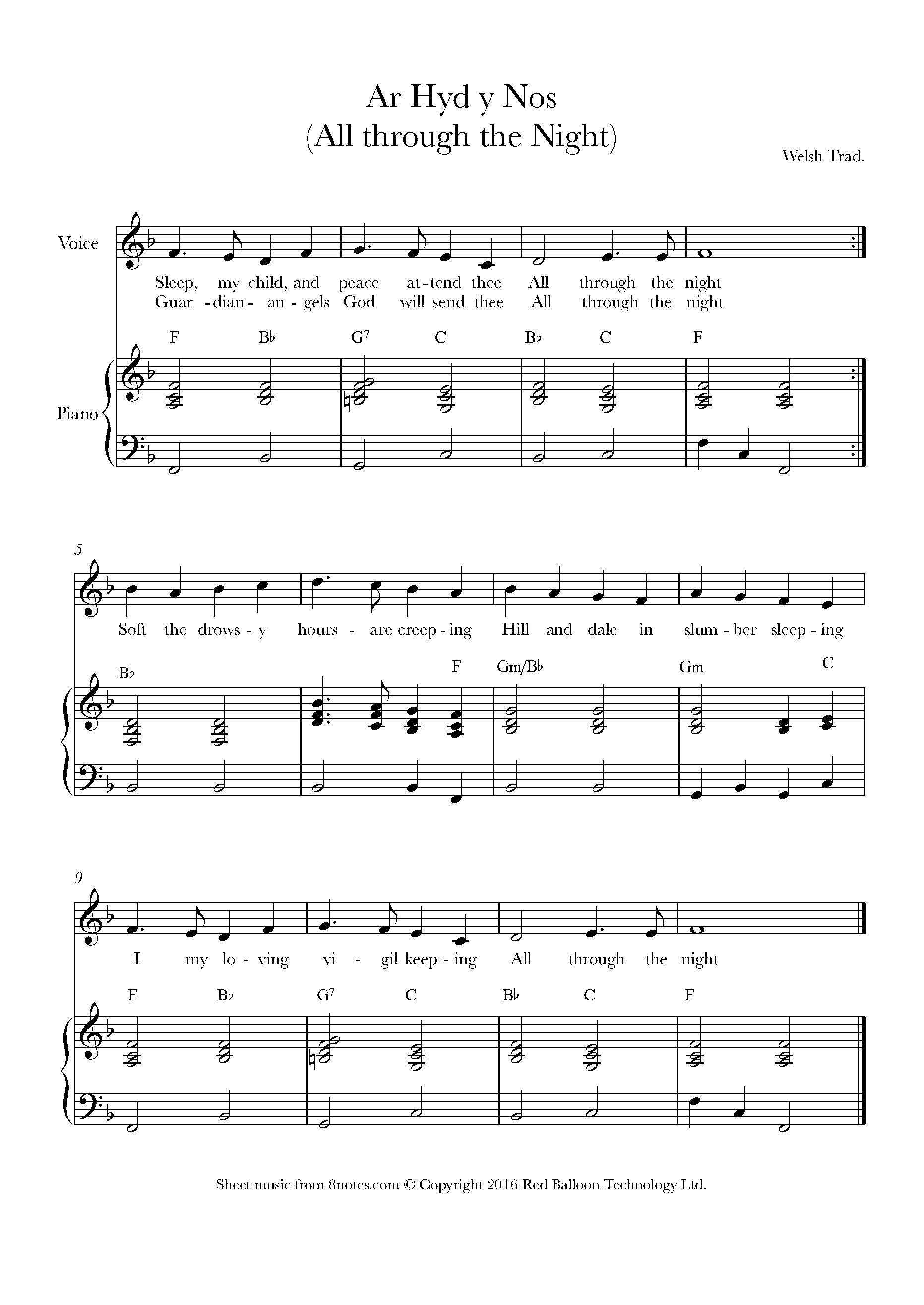 Ar Hyd y Nos - All through the Night (Traditional Welsh) Sheet music ...