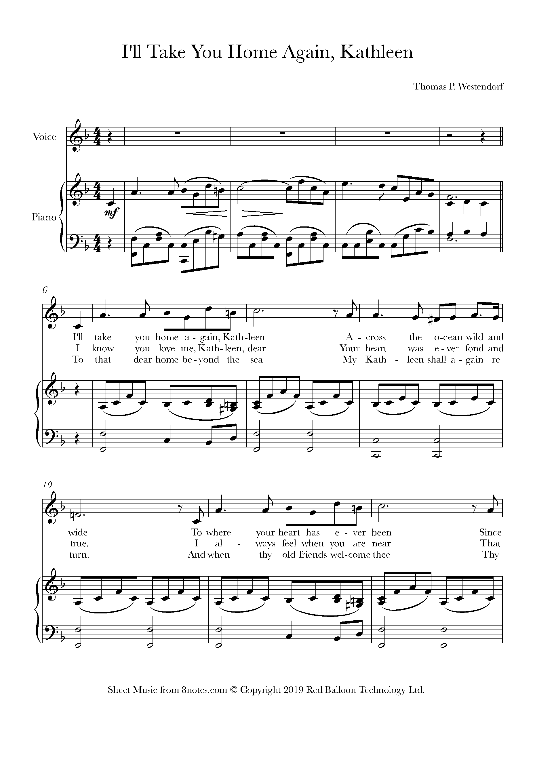 I'll Take You Home Again, Kathleen Sheet music for Voice - 8notes.com
