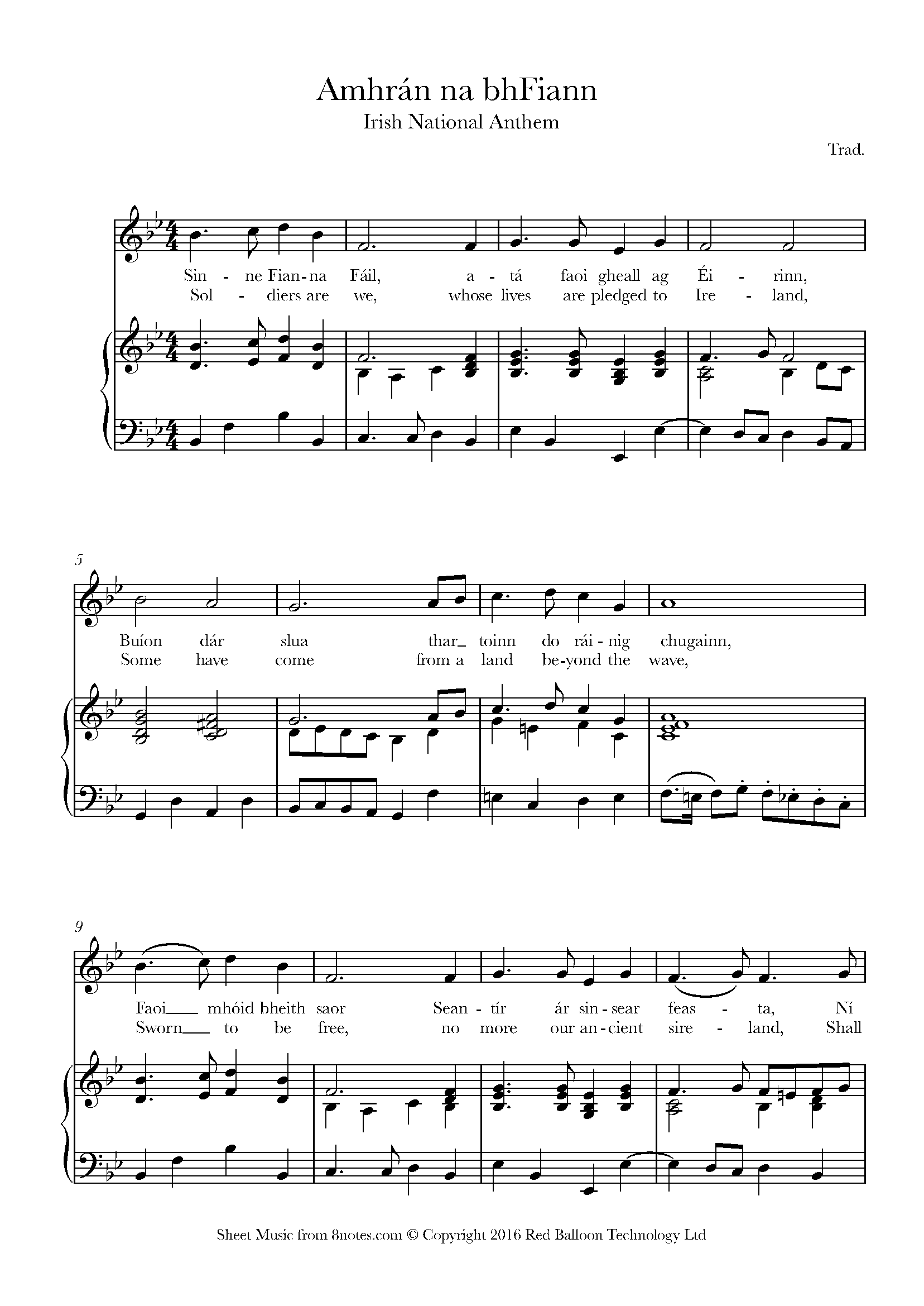 Amhrán na bhFiann (A Soldier's Song) (Irish National Anthem) Sheet ...
