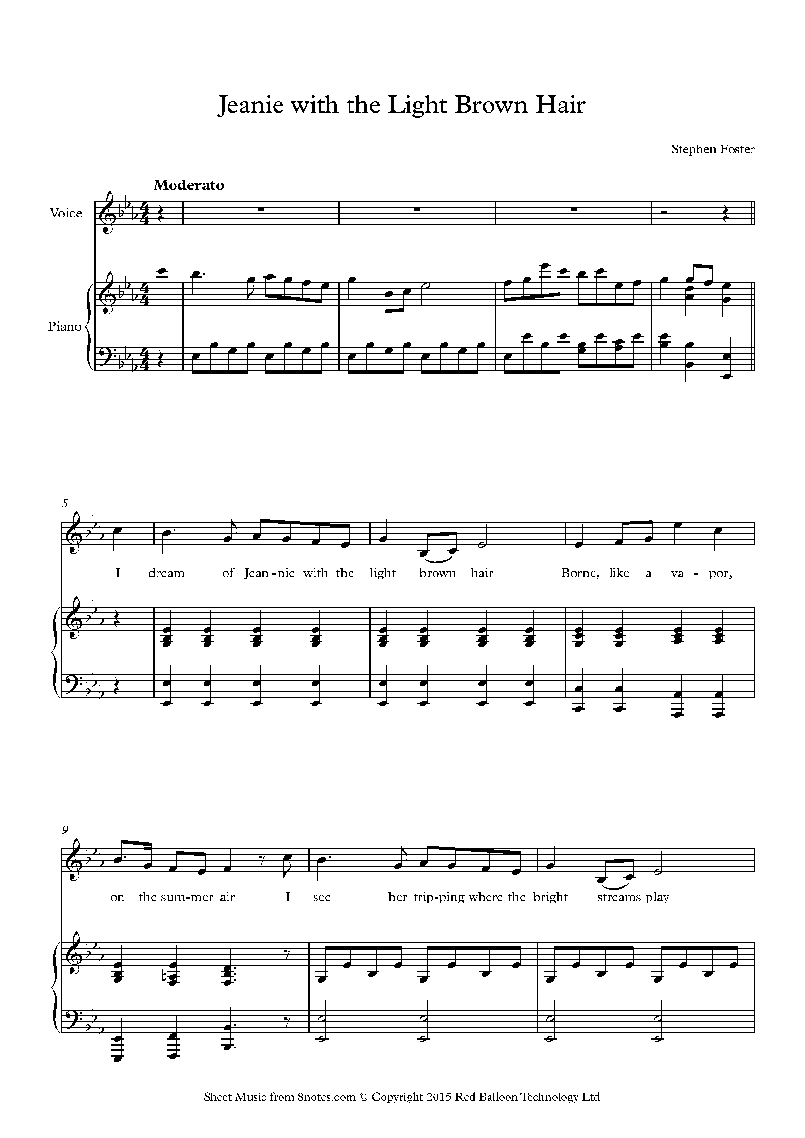 Stephen Foster - Jeanie With The Light Brown Hair Sheet music for Voice ...