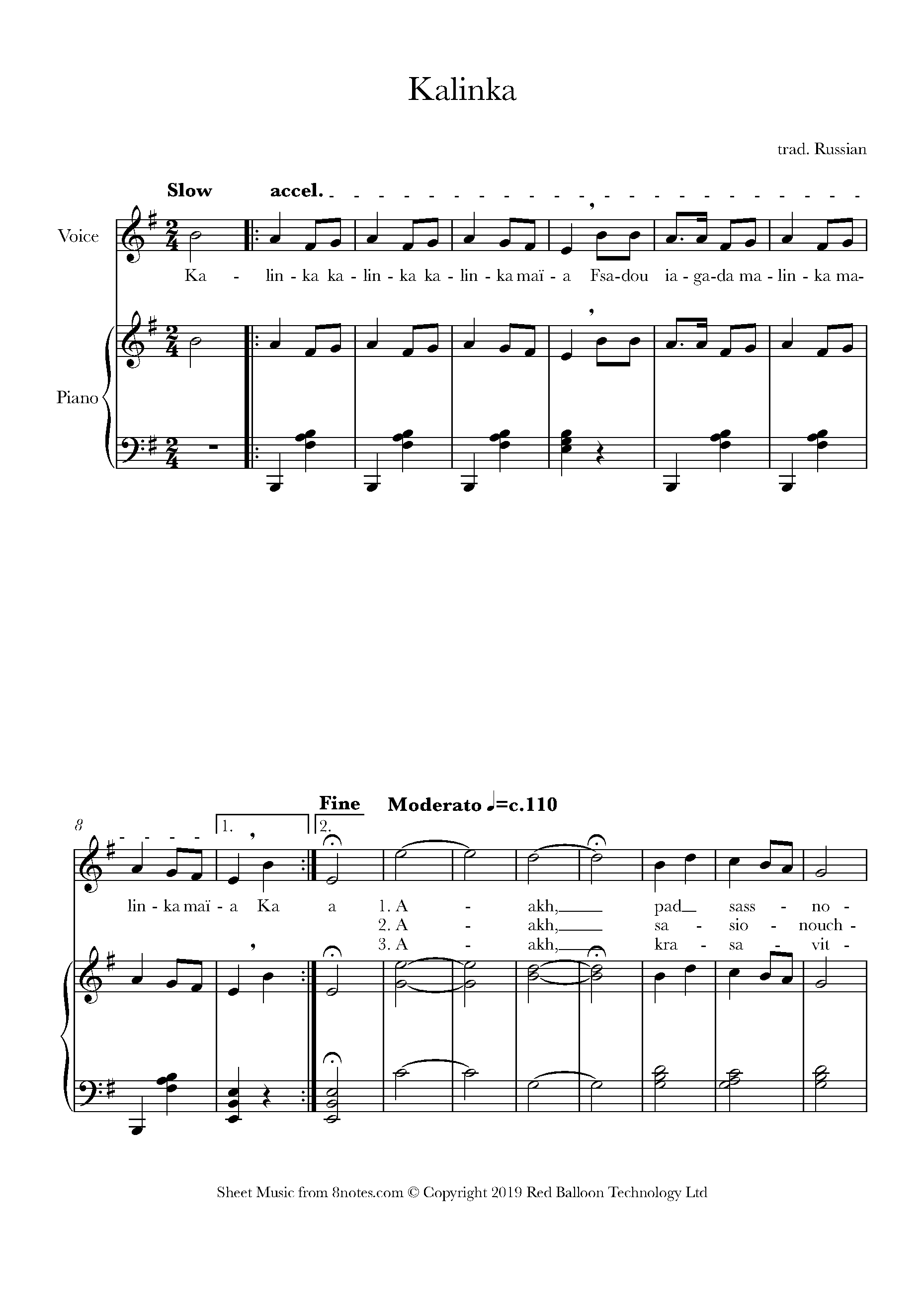 Kalinka Sheet music for Voice - 8notes.com