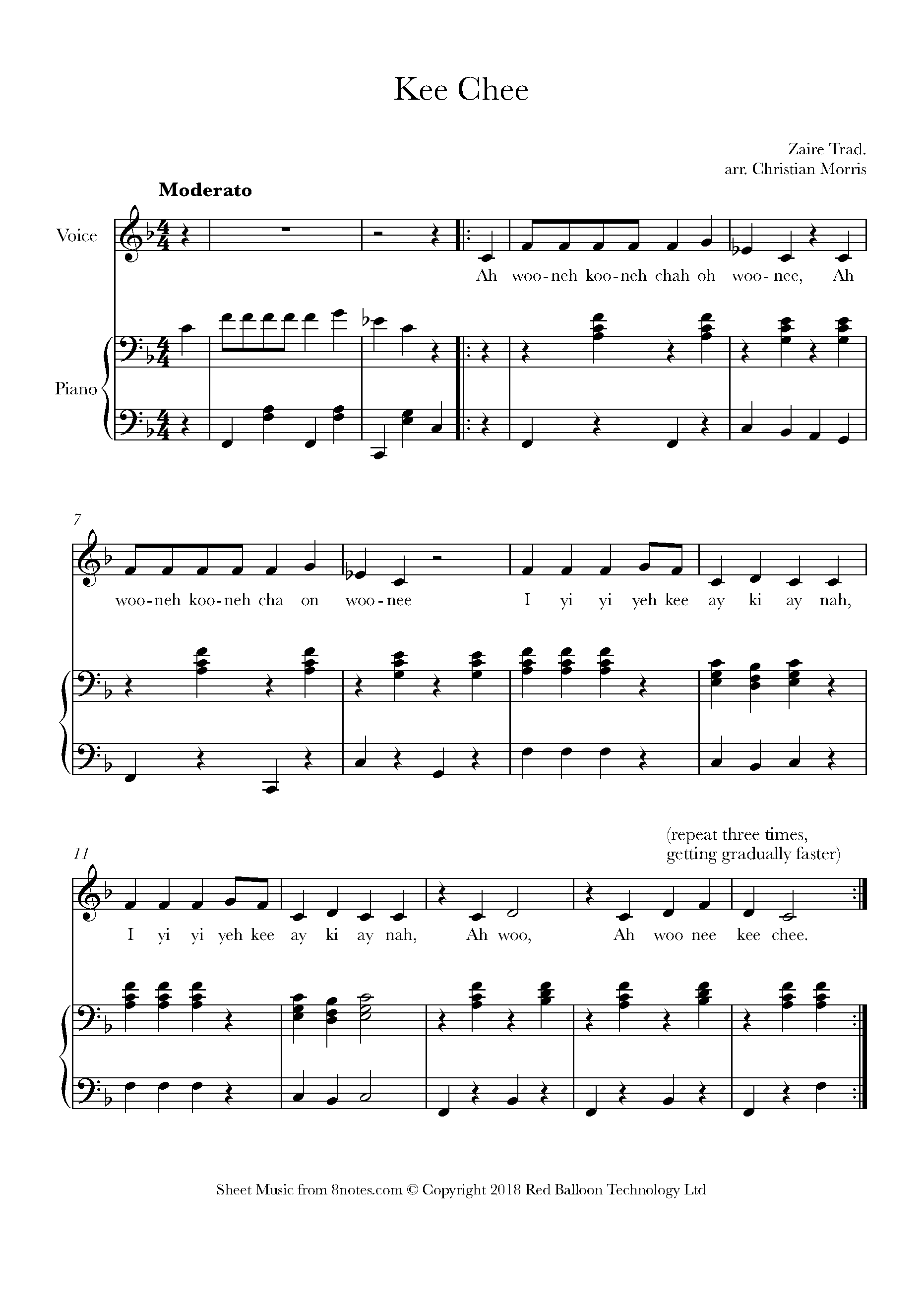 Kee Chee (Zaire Trad.) Sheet music for Voice - 8notes.com