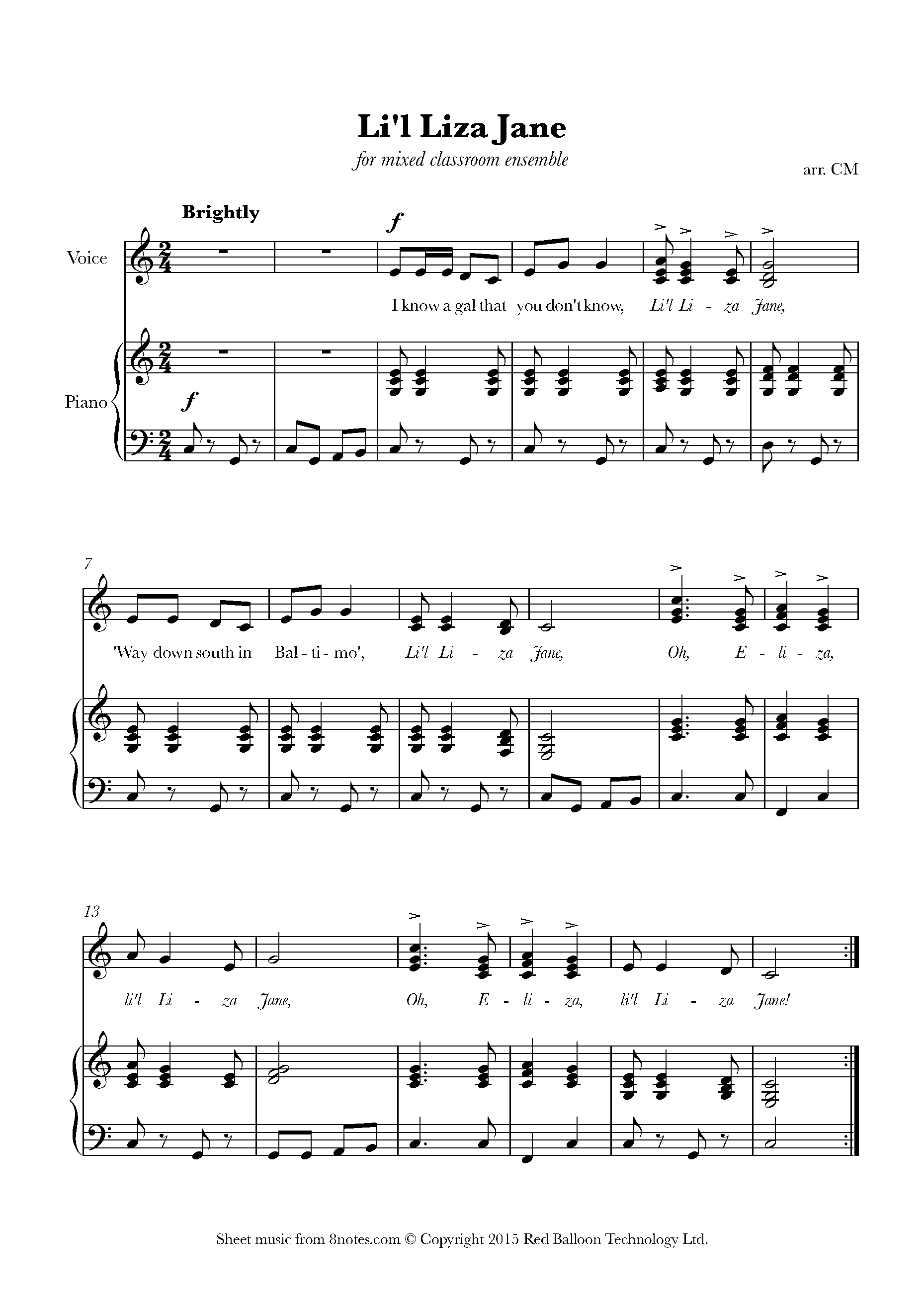 Countess Ada De Lachau - Li'l Liza Jane Sheet music for Voice - 8notes.com