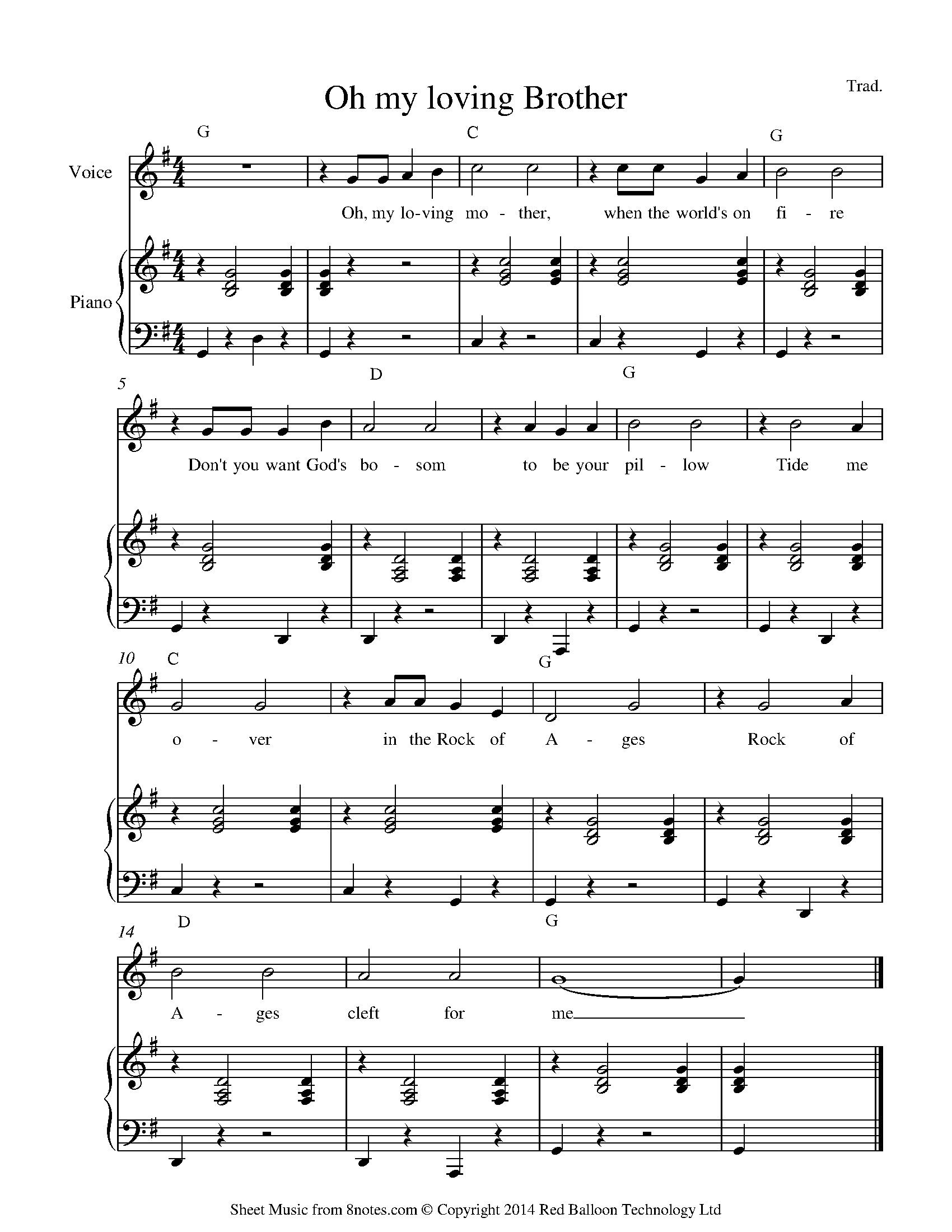 Oh My Loving Brother Sheet music for Voice - 8notes.com