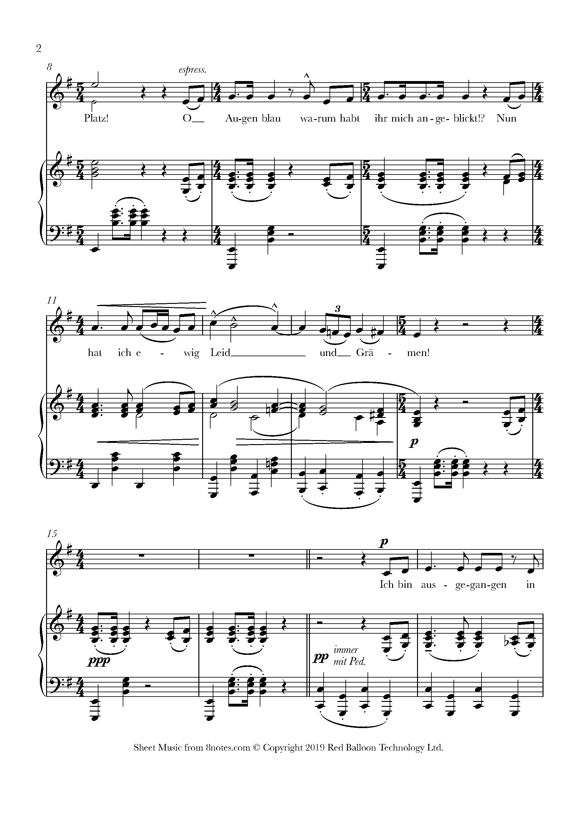 Mahler - Die zwei blauen Augen, No. 4 from Lieder eines fahrenden Gesellen Sheet music for Voice ...