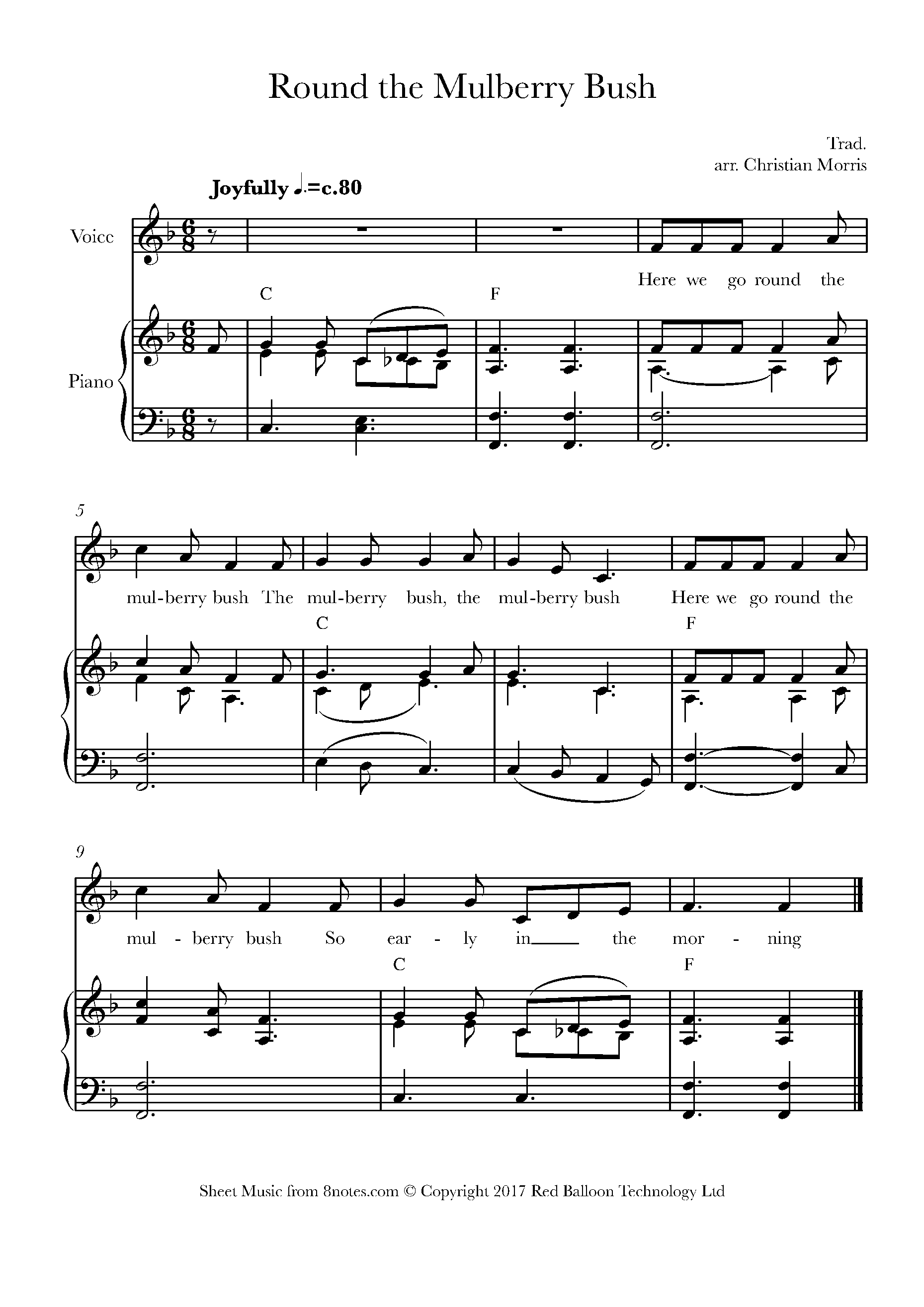 Here we go round the Mulberry Bush Sheet music for Voice - 8notes.com