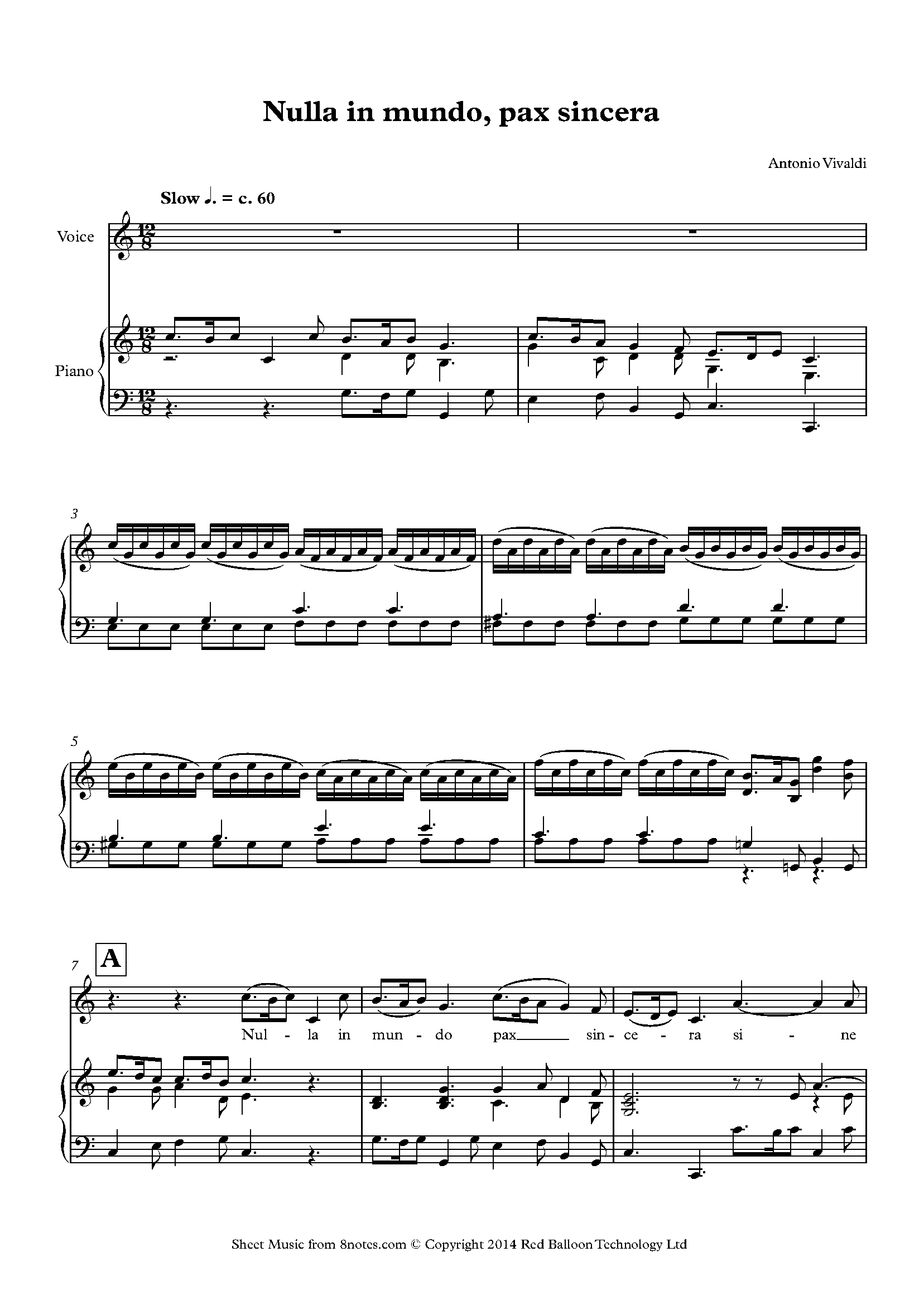 Vivaldi - Nulla in mundo, pax sincera (Motet RV630) Sheet music for ...