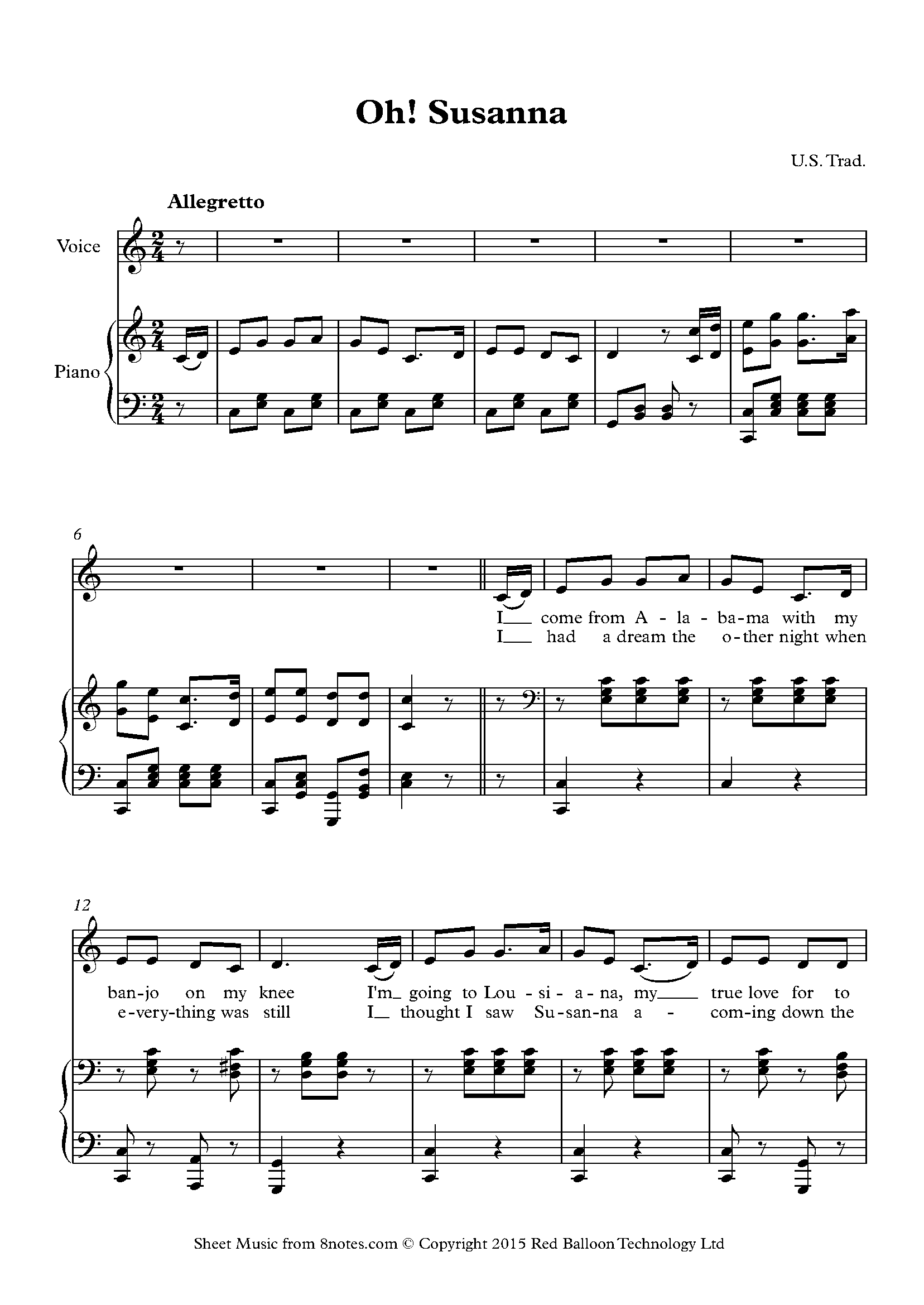 Stephen Foster - Oh Susanna Sheet music for Voice - 8notes.com