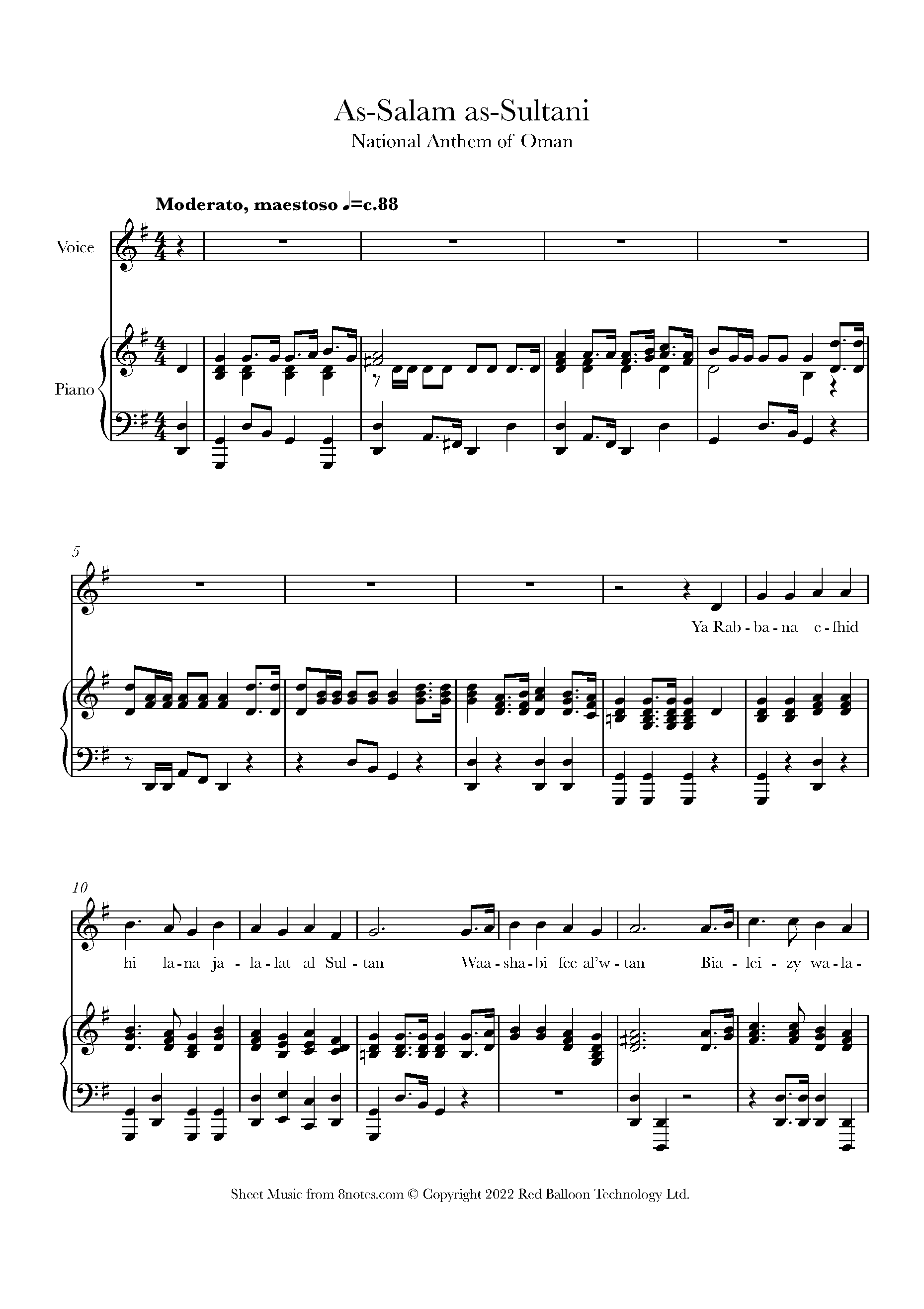 As-Salam as-Sultani (National Anthem of Oman) Sheet music for Voice ...