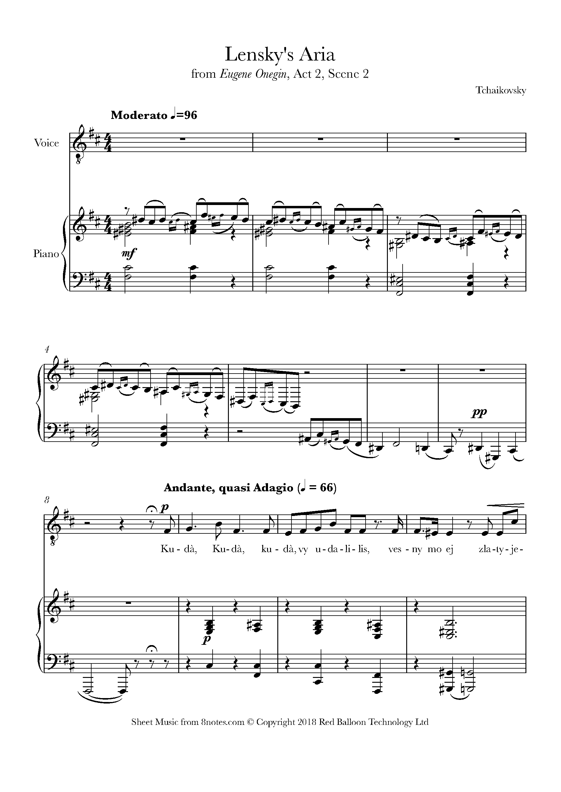 Tchaikovsky - Lensky's Aria from Eugene Onegin Sheet music for Voice ...