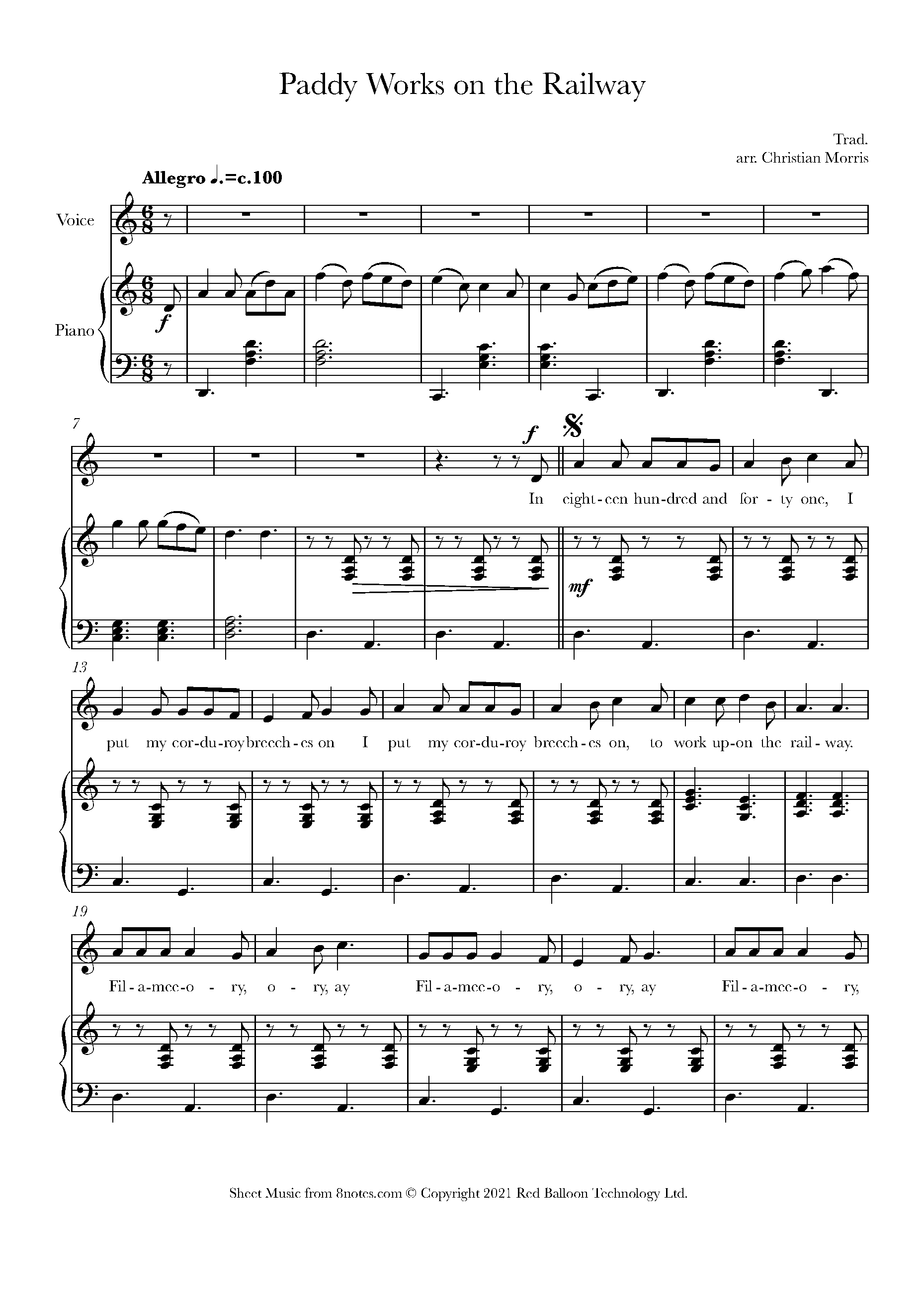 Paddy Works on the Railway Sheet music for Voice - 8notes.com