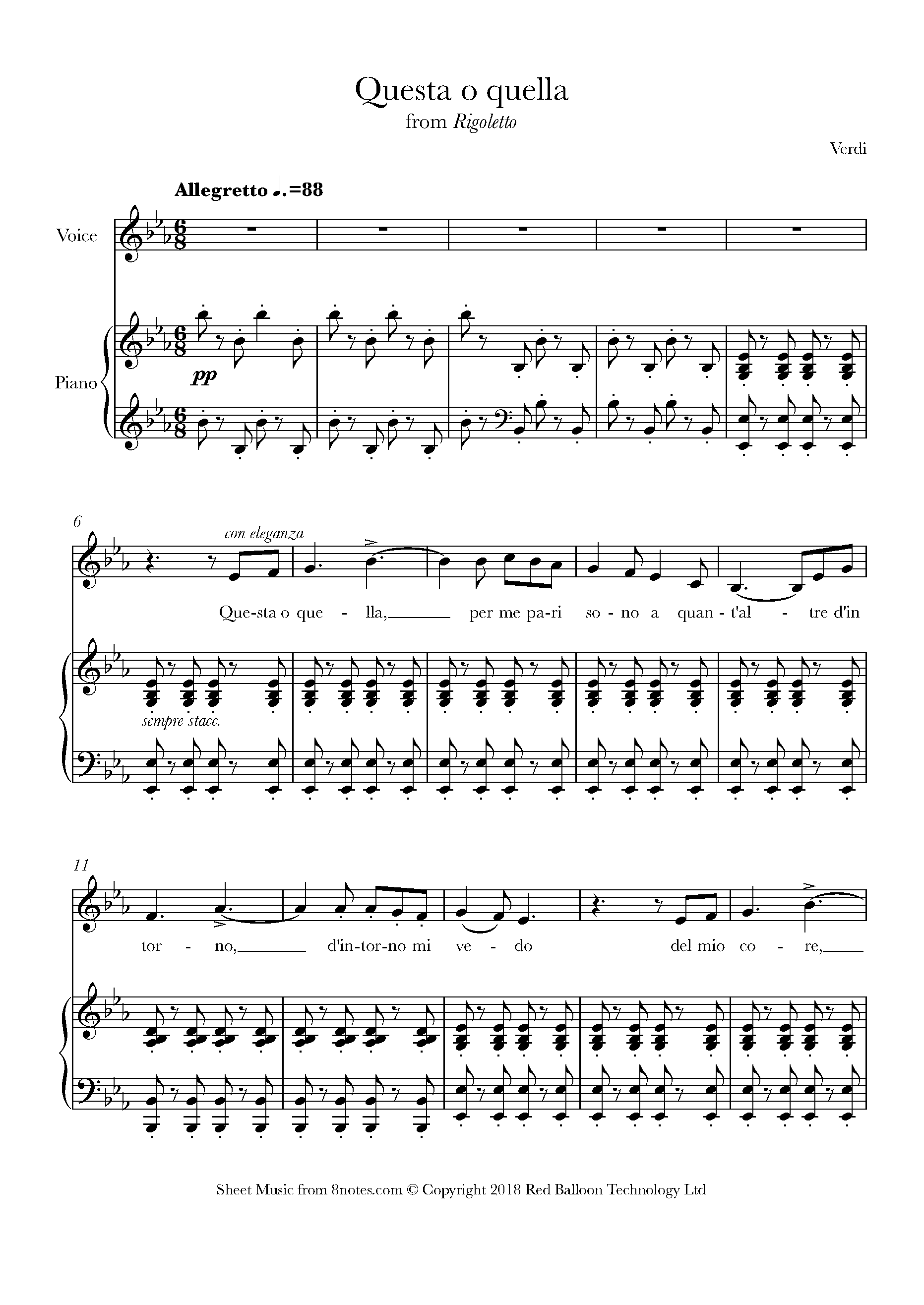 Verdi - Questa o quella from Rigoletto Sheet music for Voice - 8notes.com