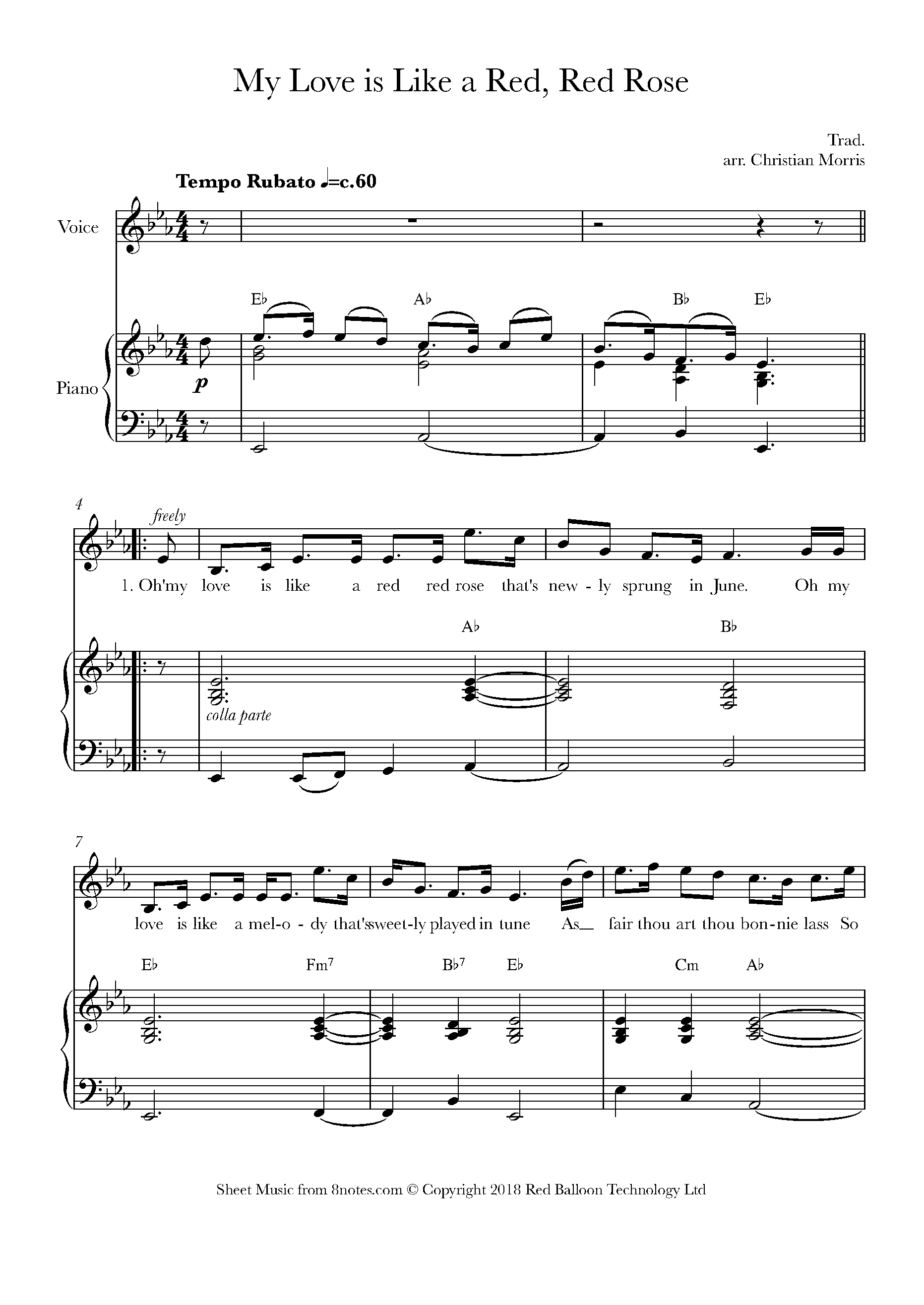 My Love is Like a Red Red Rose Sheet music for Voice - 8notes.com
