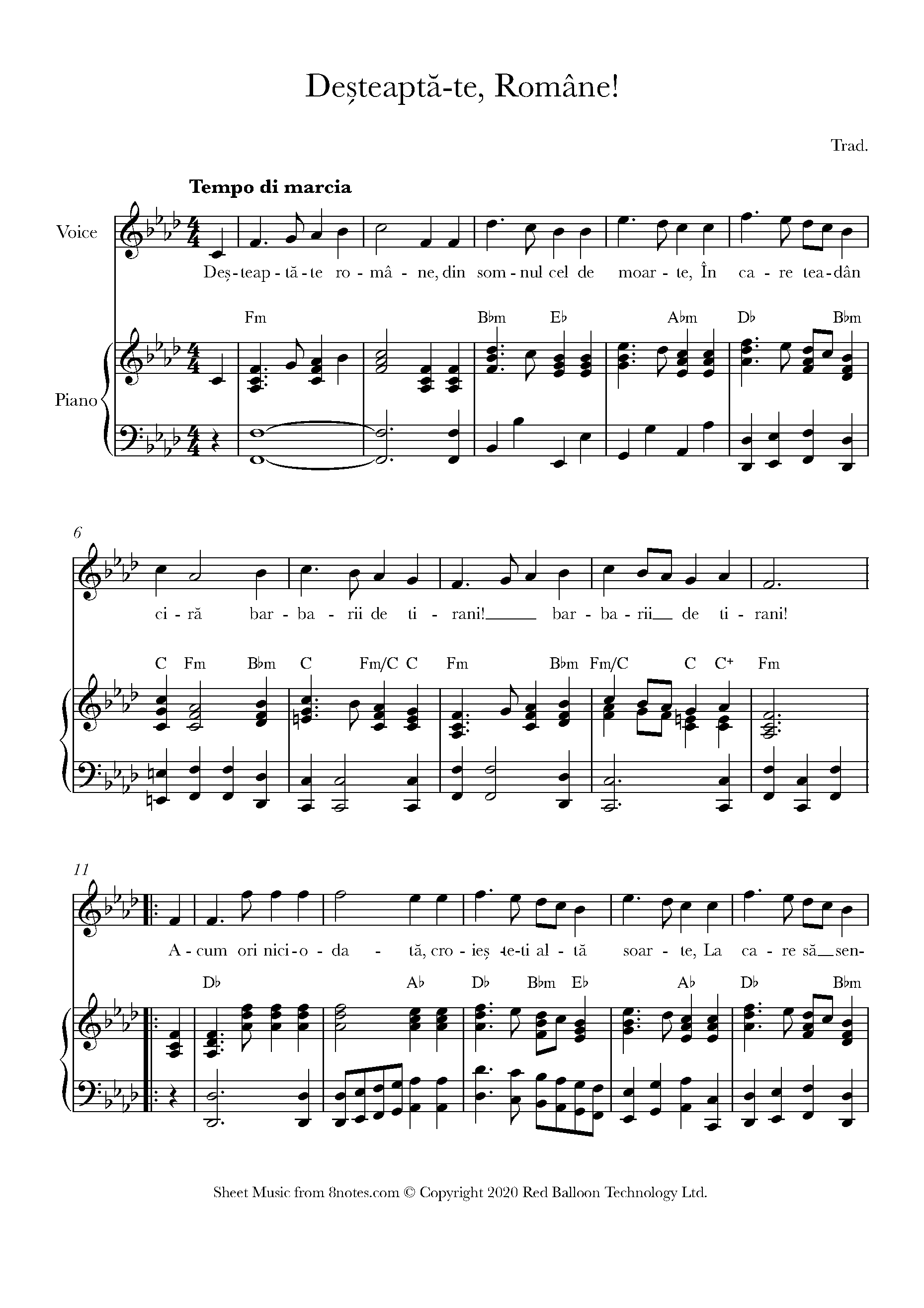Desteapta-te, Romane! (Romanian National Anthem) Sheet music for Voice ...