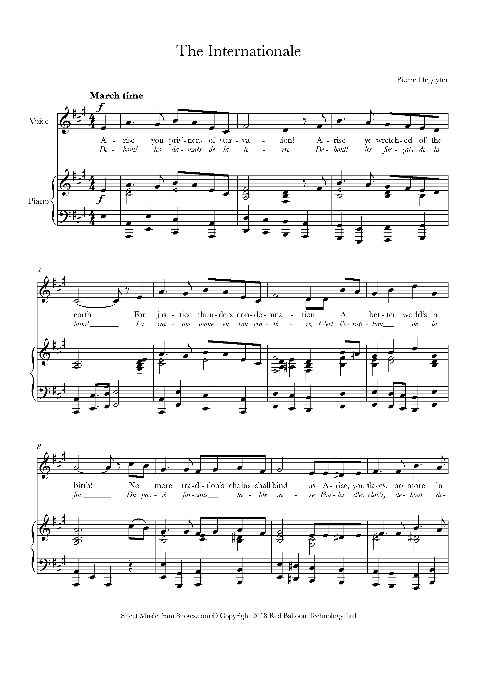 The Internationale Sheet music for Voice - 8notes.com