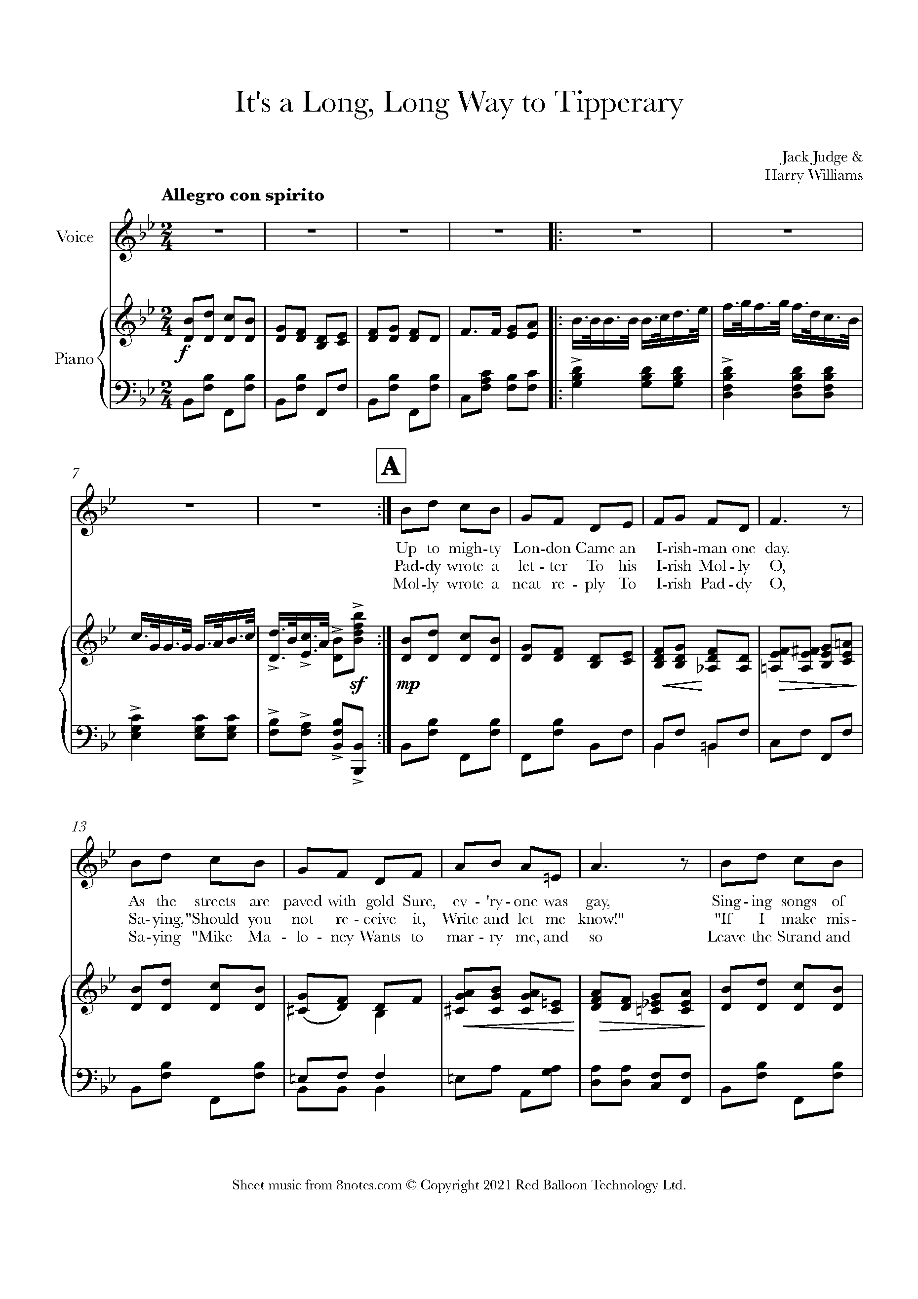 Jack Judge - It's a Long, Long Way to Tipperary Sheet music for Voice ...