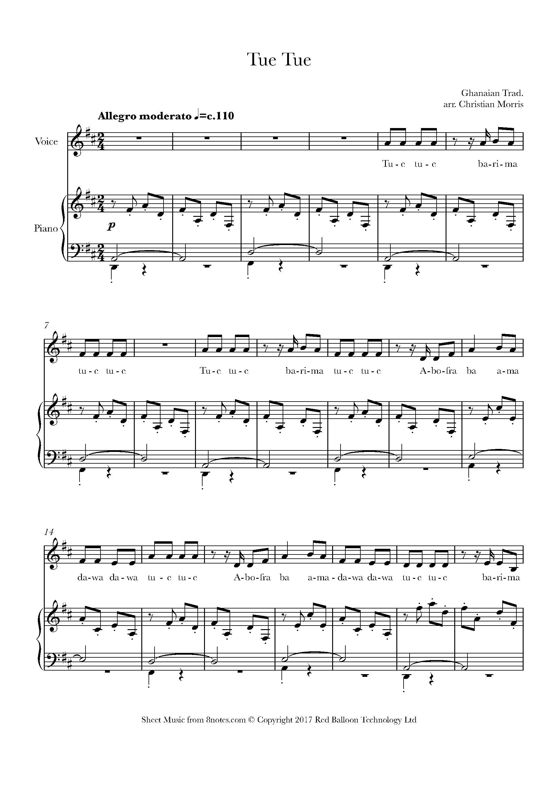 Tue Tue (Ghanaian Trad.) Sheet music for Voice - 8notes.com
