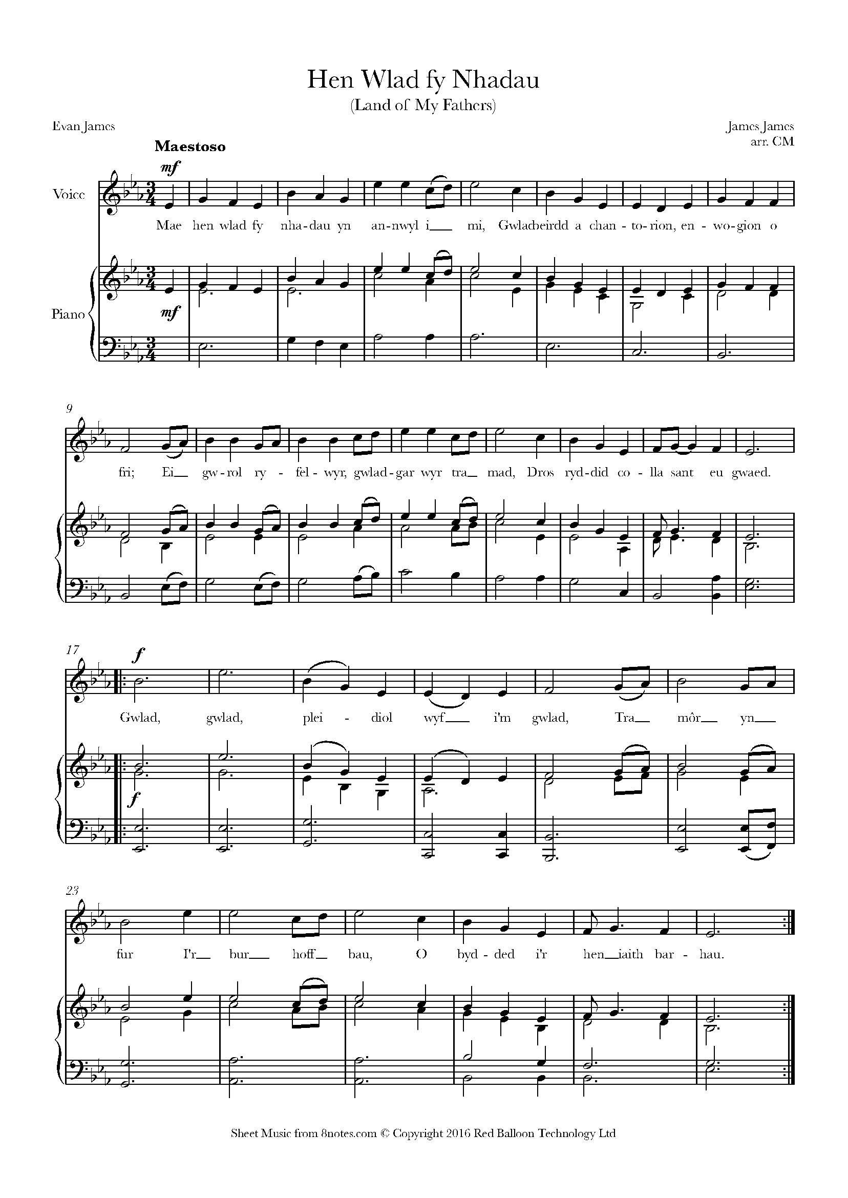 Hen Wlad fy Nhadau (Land of My Fathers) (Welsh National Anthem) Sheet ...