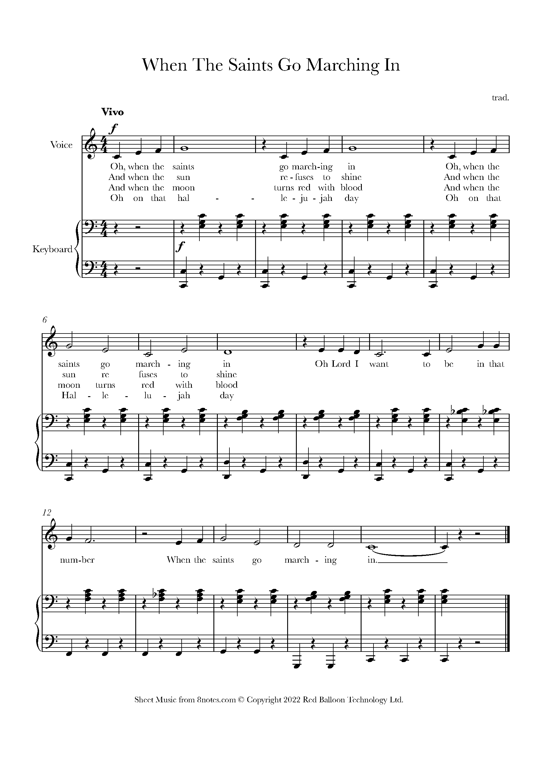 When the saints go marching in Sheet music for Voice - 8notes.com