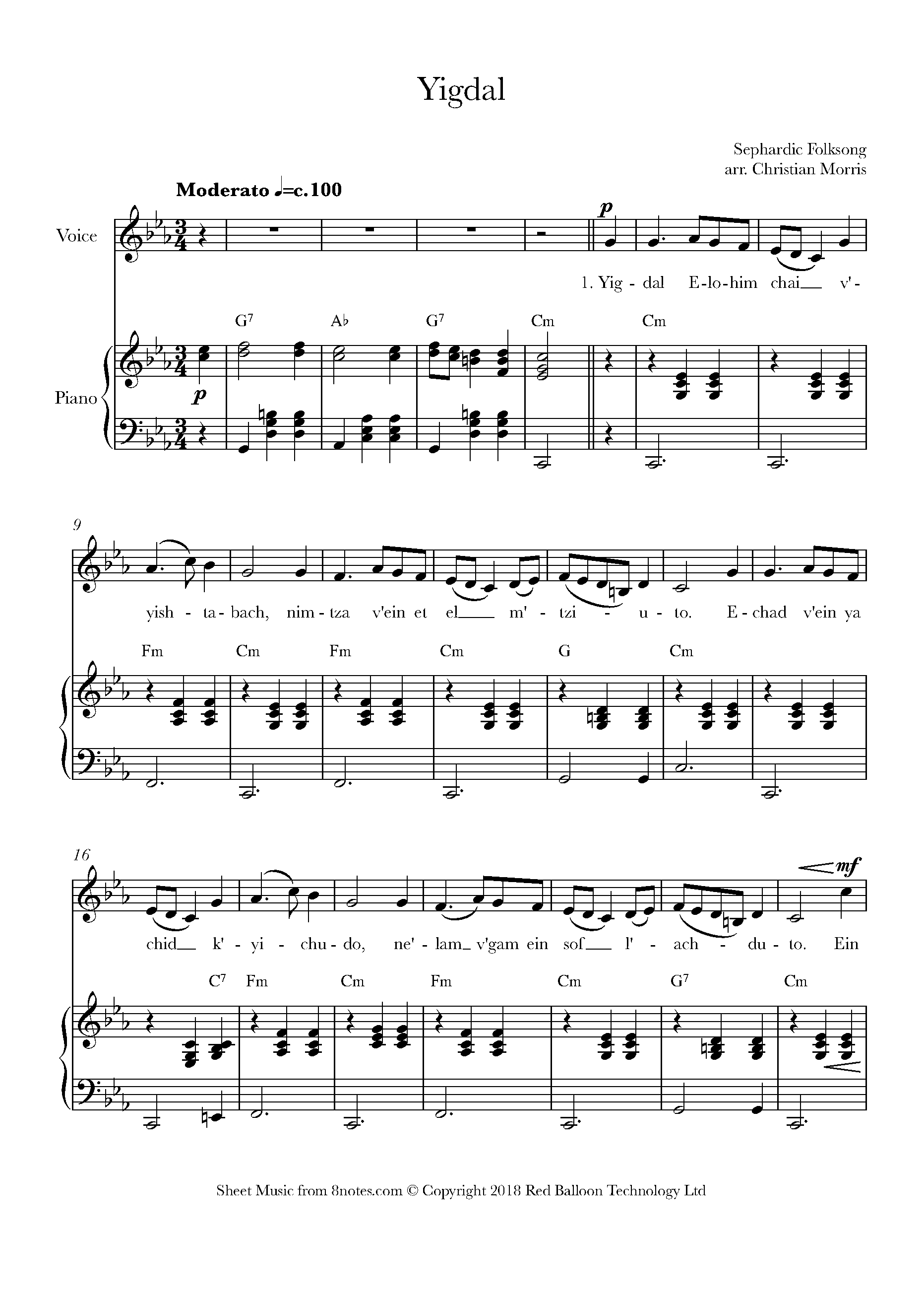 Yigdal (Sephardic Folksong) Sheet music for Voice - 8notes.com