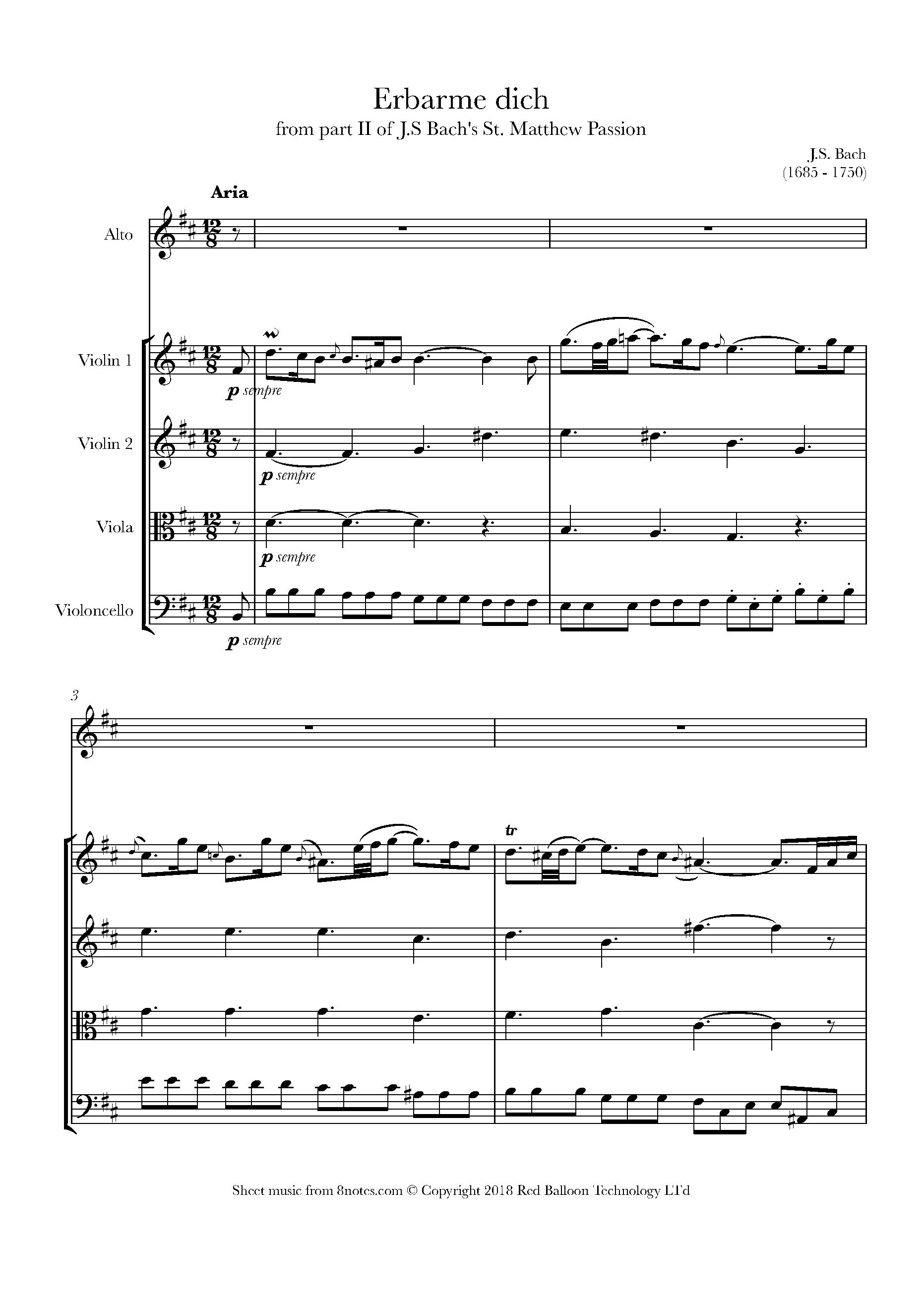 Bach - Erbarme dich from Matthew Passion Sheet music for Voice and ...