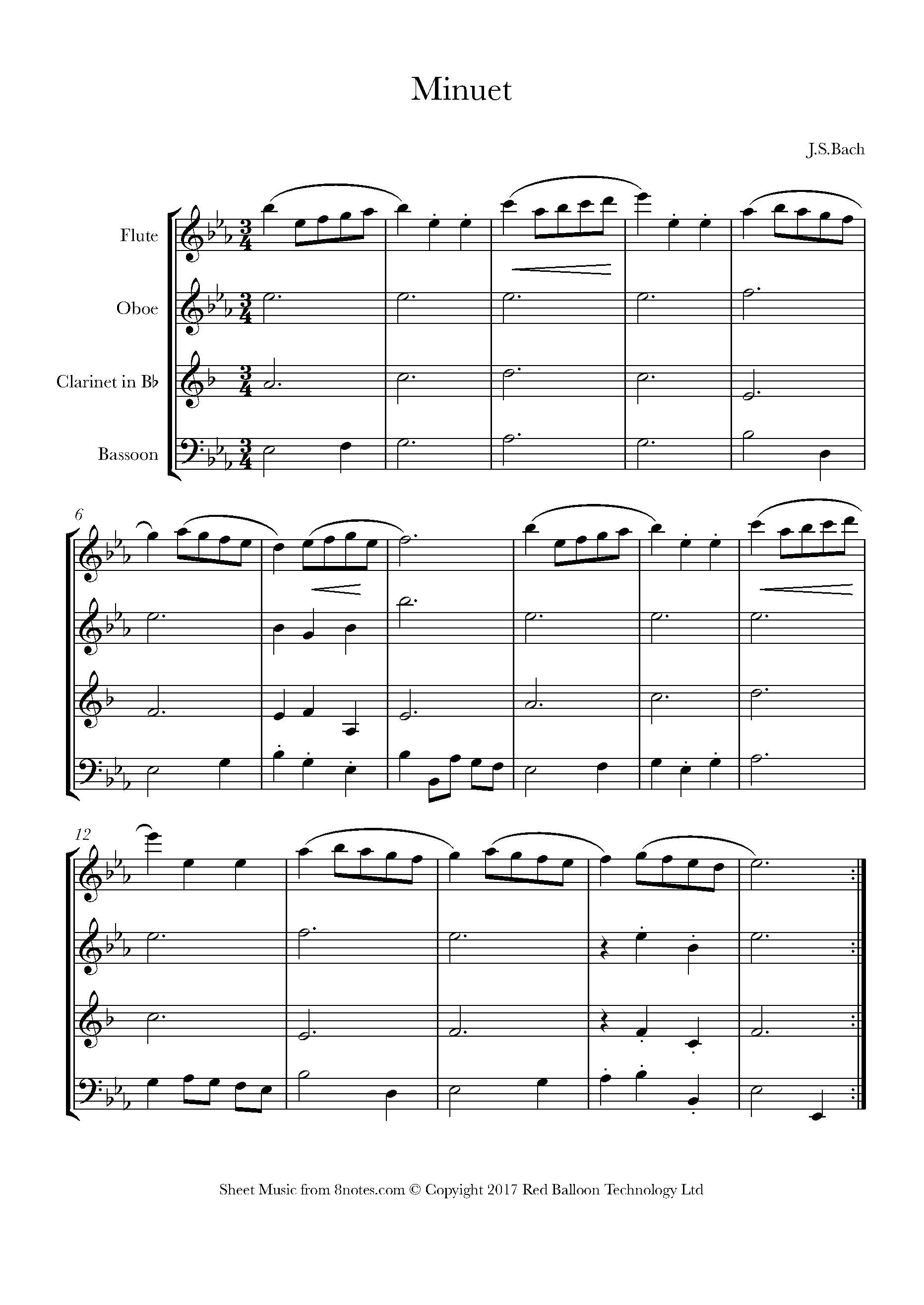 Bach - Minuet Sheet music for Wind Quartet - 8notes.com