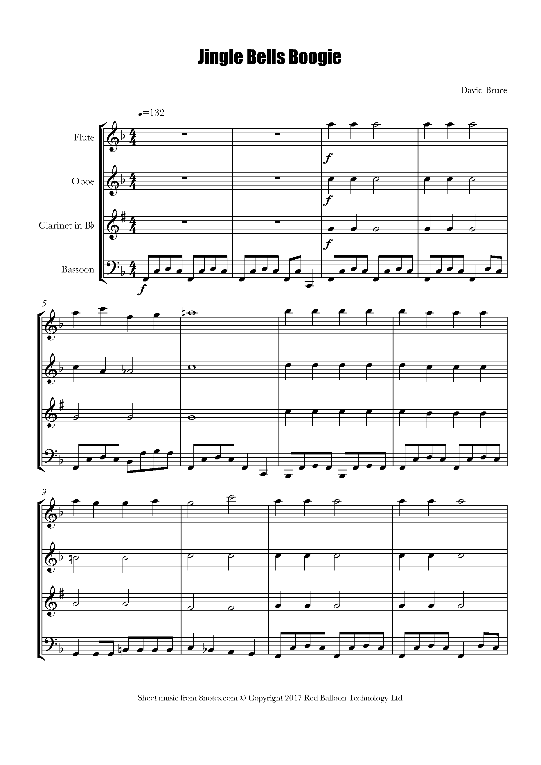 David Bruce - Jingle Bells Boogie Sheet music for Wind Quartet - 8notes.com