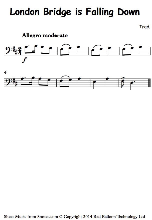London Bridge is Falling Down sheet music for Cello - 8notes.com