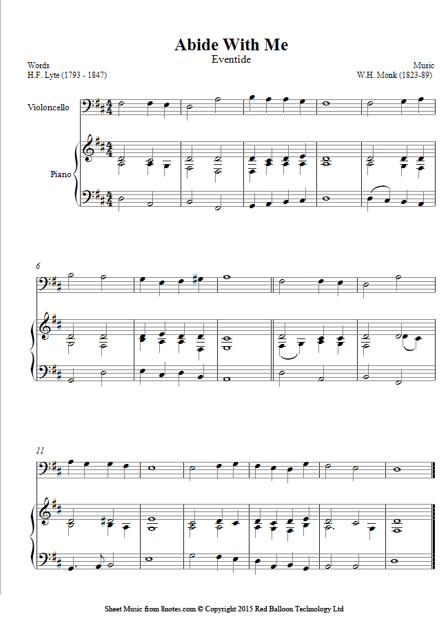 Monk - Abide with Me sheet music for Cello - 8notes.com
