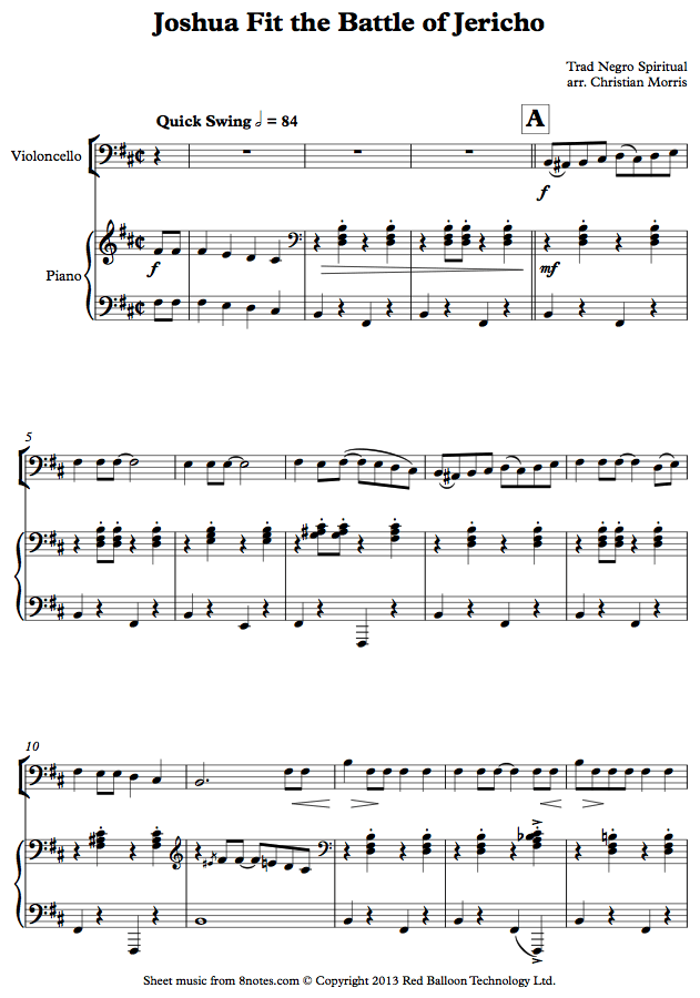 Joshua Fit the Battle of Jericho sheet music for Cello - 8notes.com