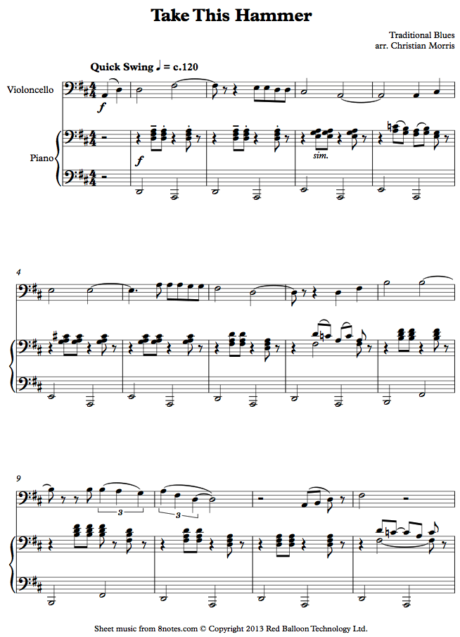 Take This Hammer (Traditional Blues) sheet music for Cello - 8notes.com