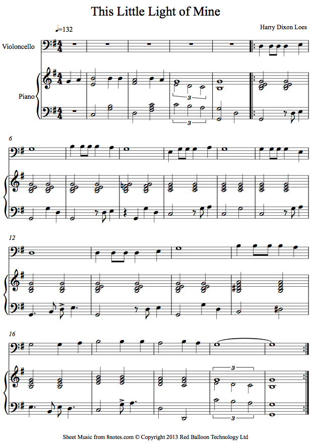 Harry Dixon Loes - This Little Light of Mine sheet music for Cello ...