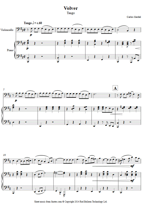 Carlos Gardel - Volver (Tango) sheet music for Cello - 8notes.com