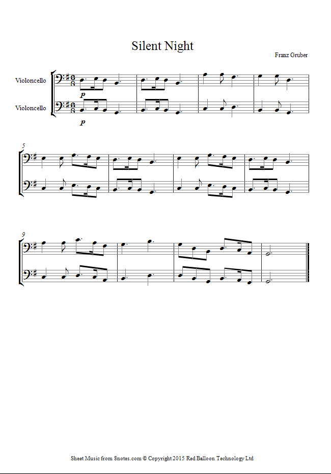 Silent Night Duet sheet music for Cello Duet - 8notes.com