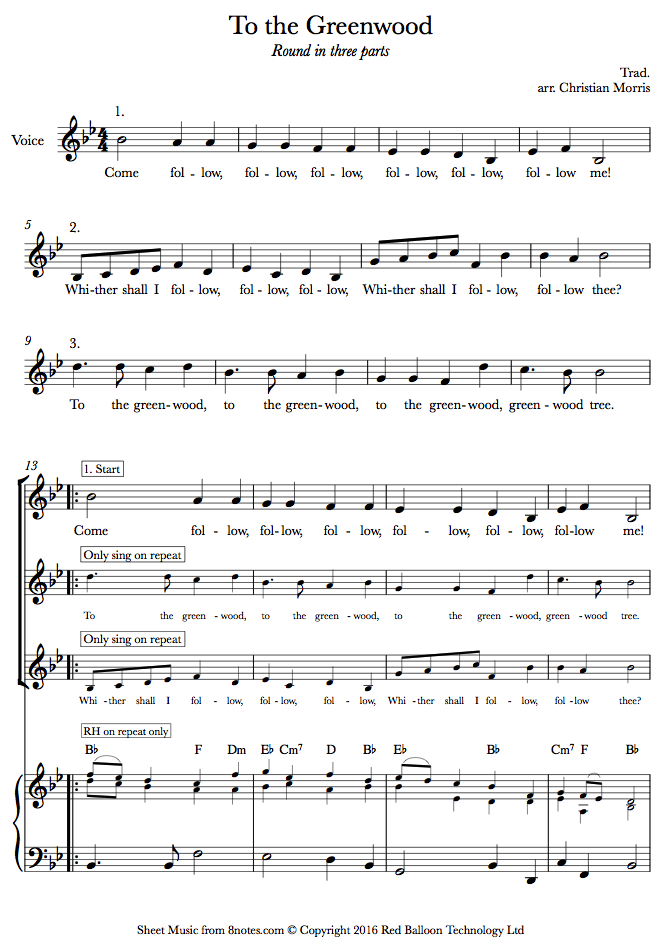 To the Greenwood (Round in three parts) sheet music for Choir - 8notes.com