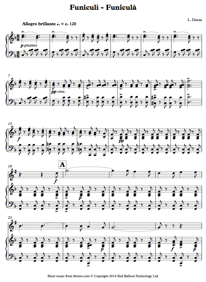Denza - ﻿Funiculì, Funiculà sheet music for Clarinet - 8notes.com