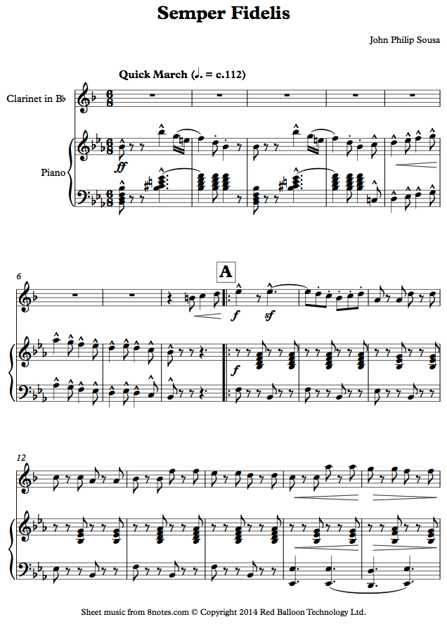 Sousa - Semper Fidelis sheet music for Clarinet - 8notes.com