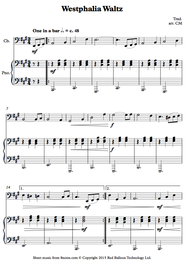 Westphalia Waltz sheet music for Double Bass - 8notes.com