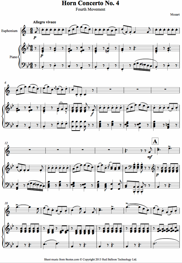 Mozart Horn Concerto No 4 In Eb 4th Movement Arranged For Euphonium