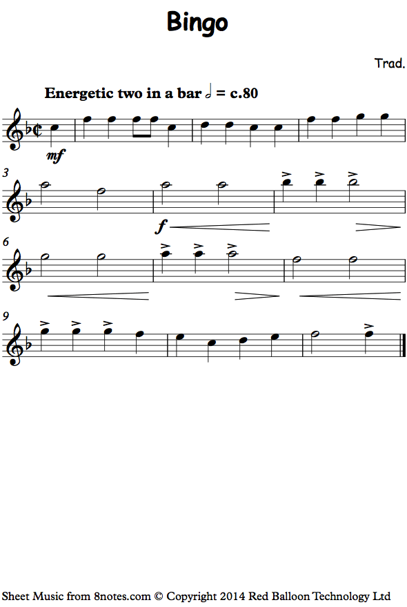 Bingo sheet music for Flute - 8notes.com