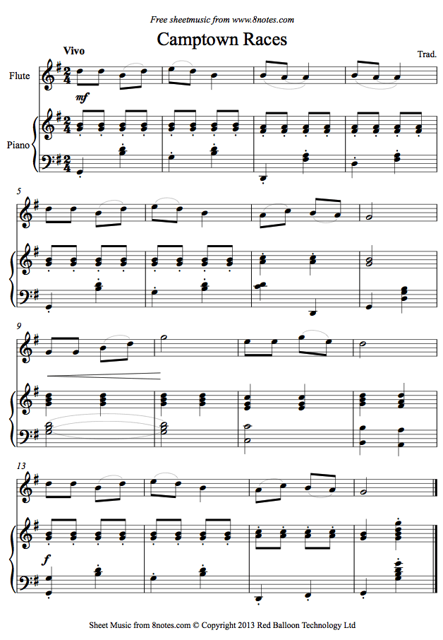 Camptown Races sheet music for Flute - 8notes.com