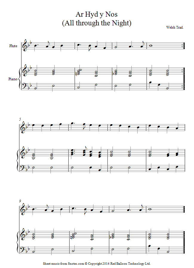 Ar Hyd y Nos -All through the Night (Traditional Welsh) sheet music for ...