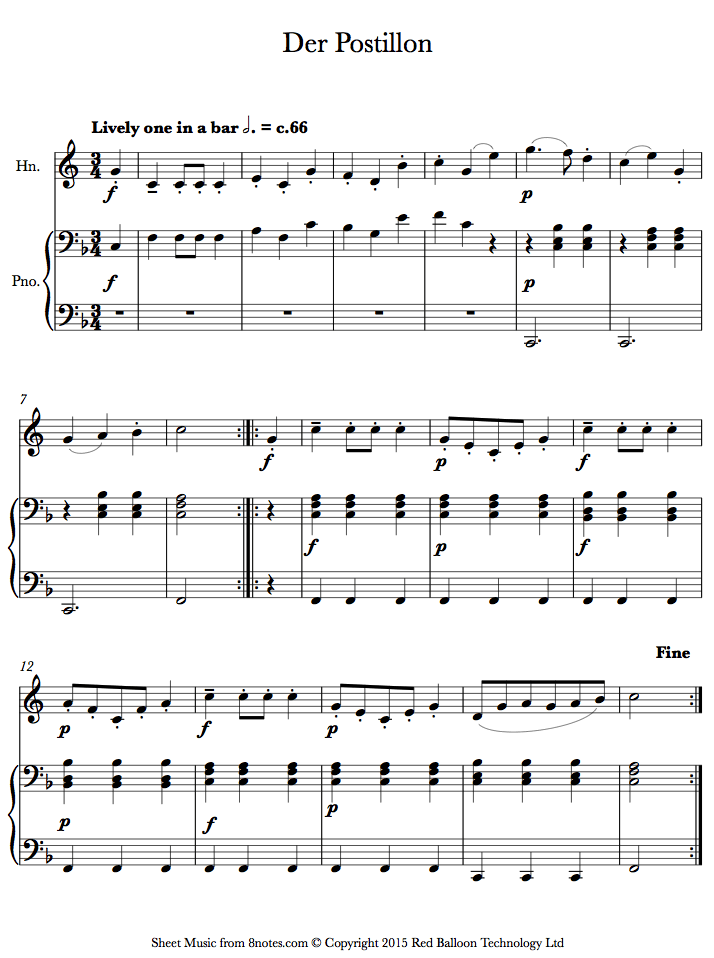 Der Postillon sheet music for French Horn - 8notes.com