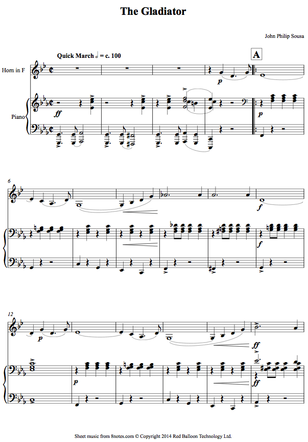 Sousa - The Gladiator sheet music for French Horn - 8notes.com