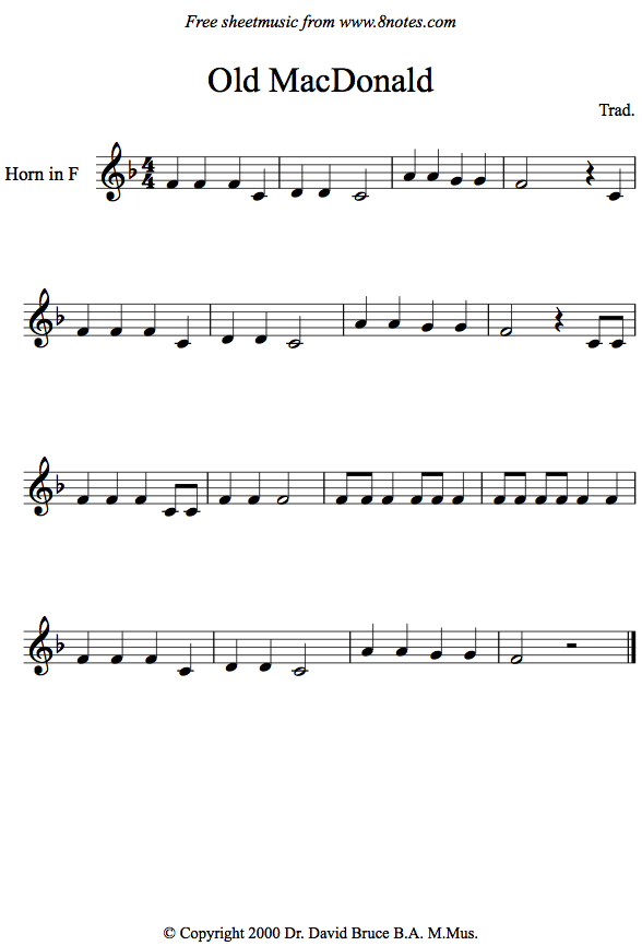 Old MacDonald Had a Farm sheet music for French Horn - 8notes.com