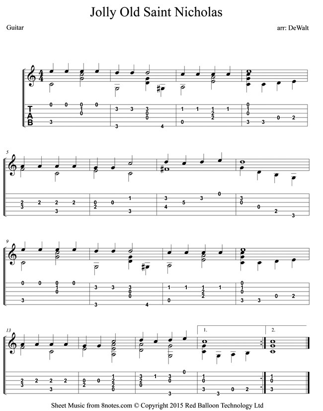 Jolly Old Saint Nicholas Recorder Notes