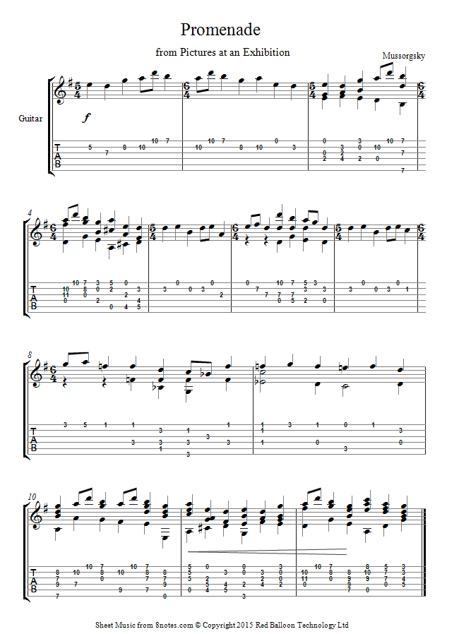 Mussorgsky - Promenade from Pictures at an Exhibition sheet music for ...