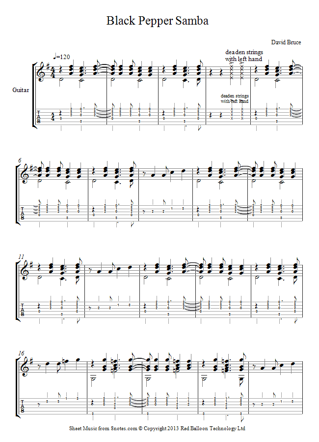 David Bruce - Black Pepper Samba sheet music for Guitar - 8notes.com
