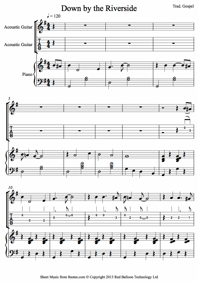 Down by the Riverside sheet music for Guitar - 8notes.com